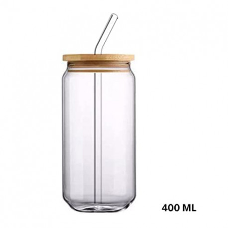 Juice Glass Jar Wood Lid With Straw 400ml Glass Straw Cups with Wood ...